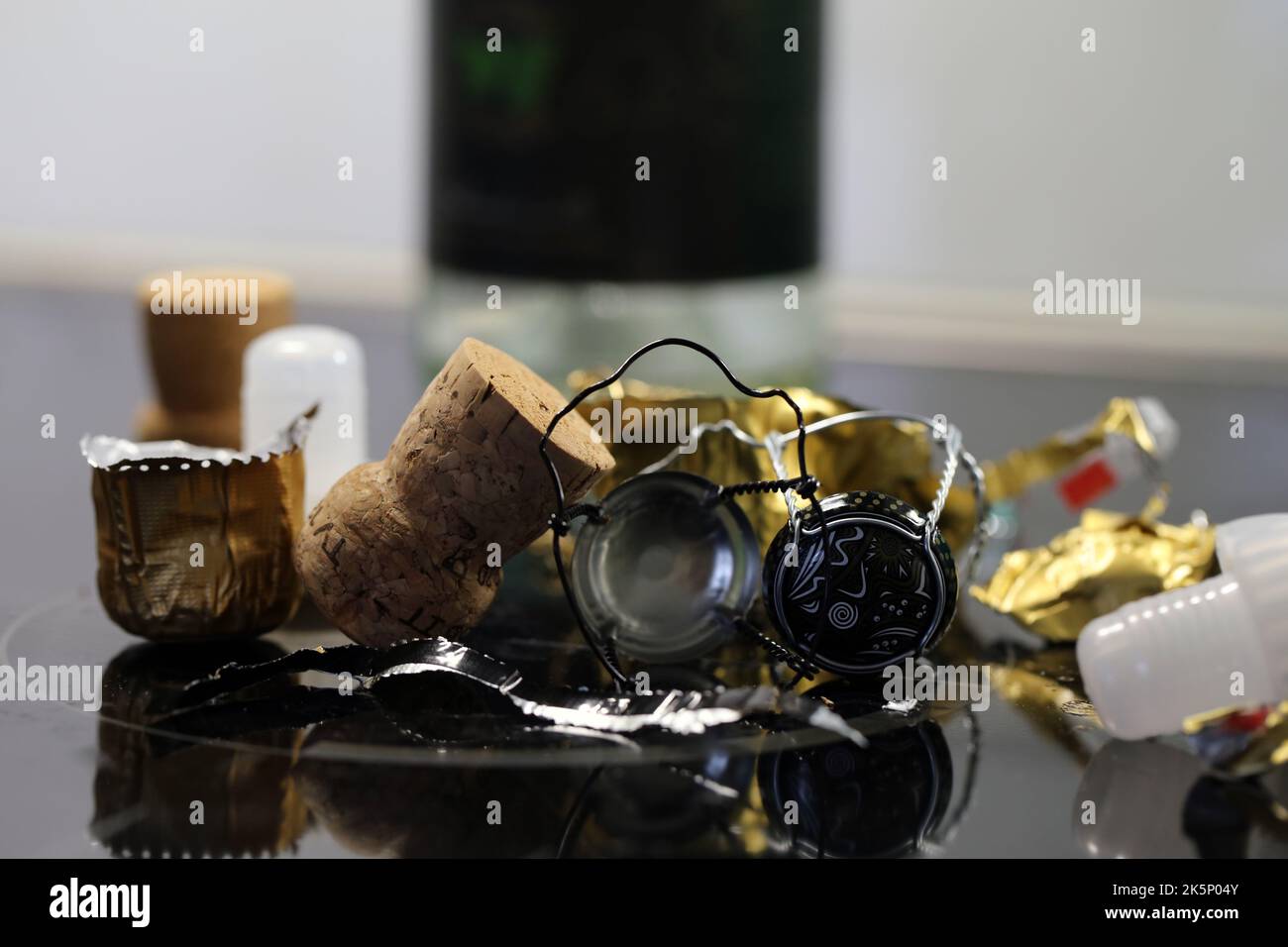 Helsinki, Finland, Jan 2021: Trash after popping some champagne, other ...