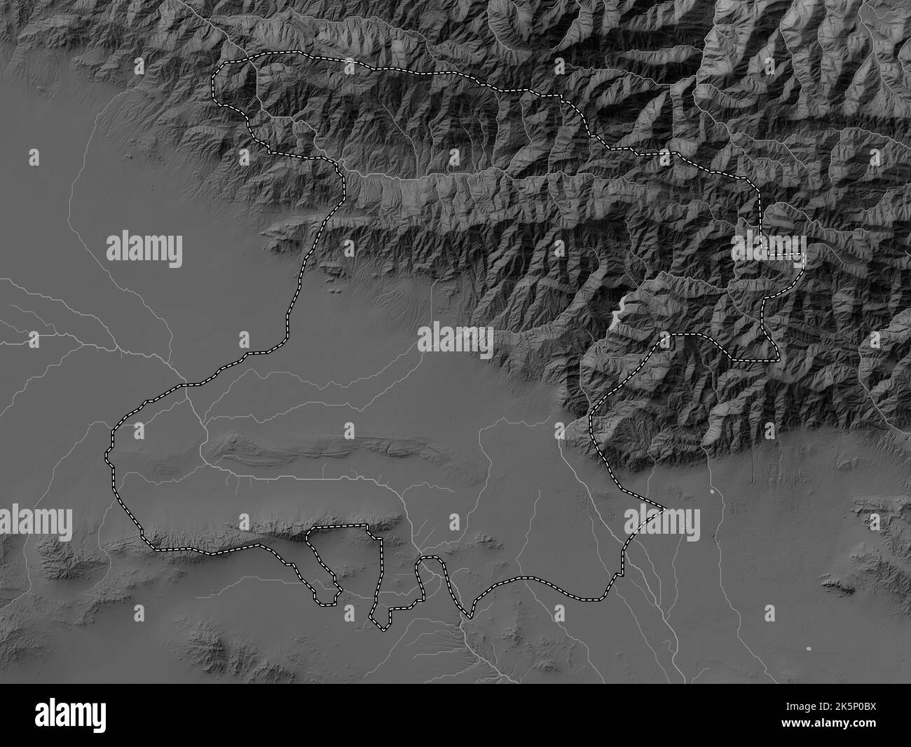 Alborz, province of Iran. Grayscale elevation map with lakes and rivers ...