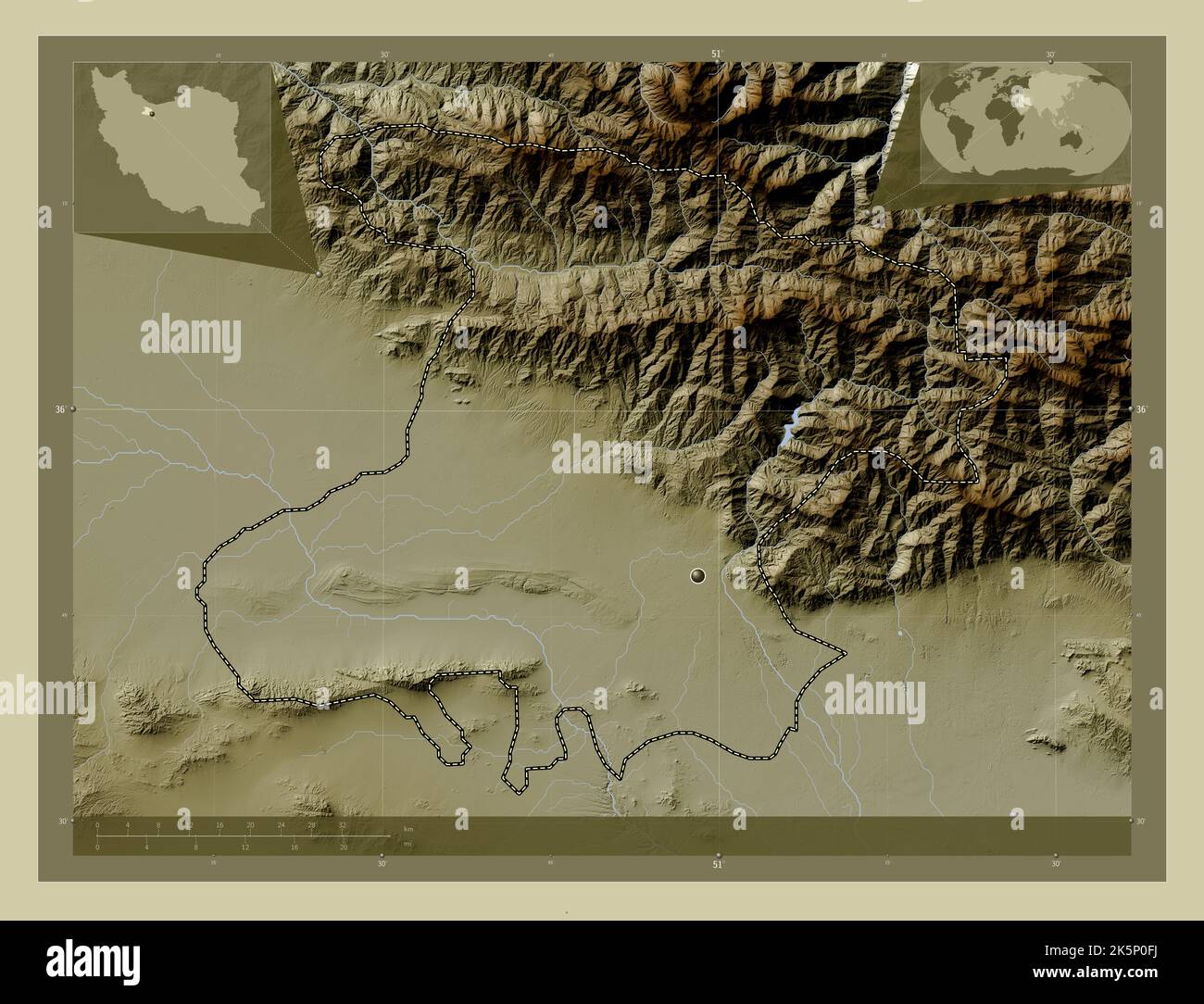 Alborz, province of Iran. Elevation map colored in wiki style with ...