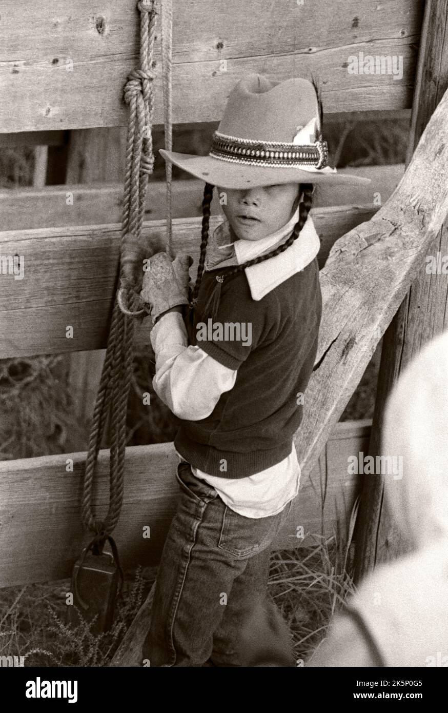 First Nations cowboy at the Water Valley Rodeo. Alberta Canada. Circa ...