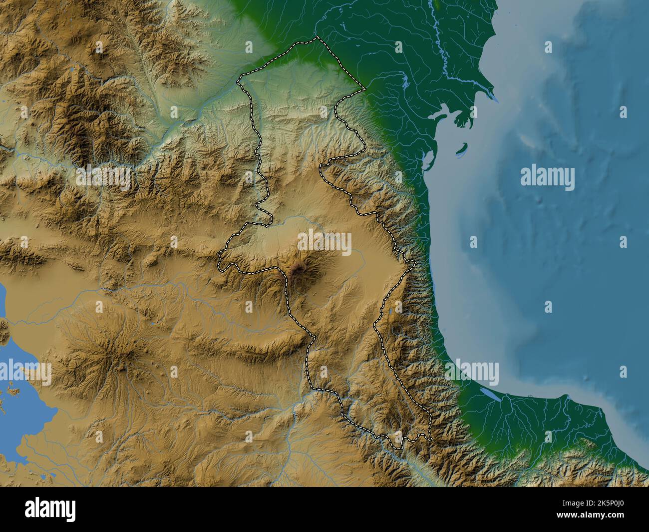 Ardebil, province of Iran. Colored elevation map with lakes and rivers ...