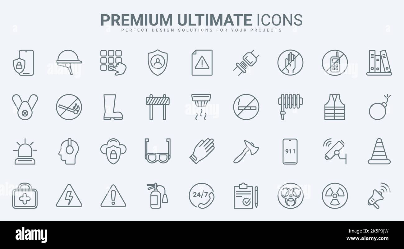 Safety, accident and risk for health thin line icons set vector ...