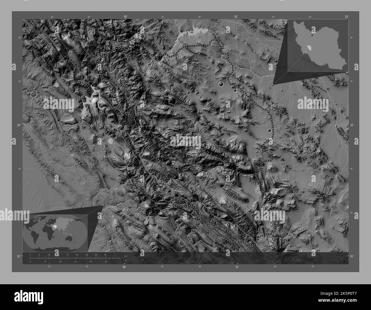 Chahar Mahall and Bakhtiari, province of Iran. Bilevel elevation map ...