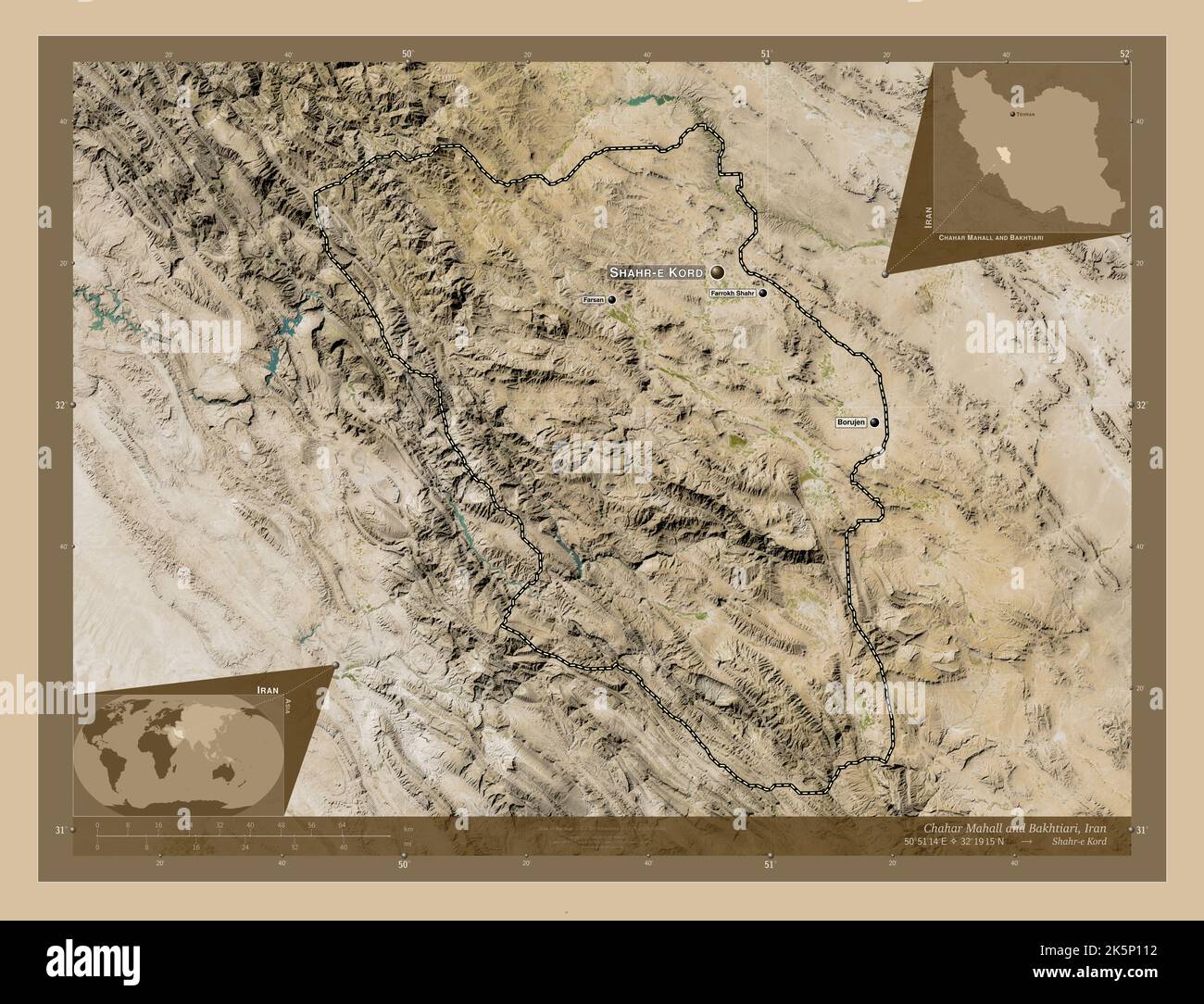 Chahar Mahall and Bakhtiari, province of Iran. Low resolution satellite ...