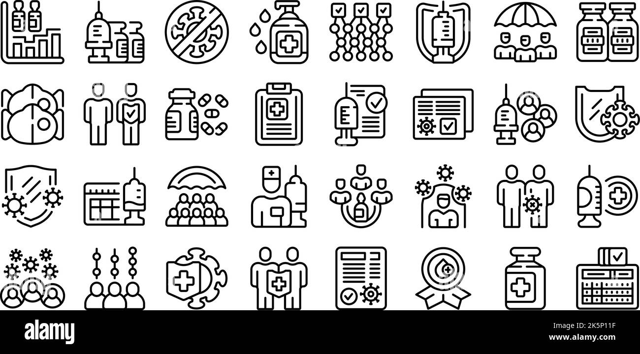 Herd immunity icons set outline vector. Disease control. Family ...
