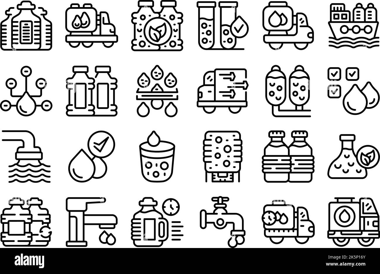 Water carrier icons set outline vector. Drink tank. Pipe truck Stock ...