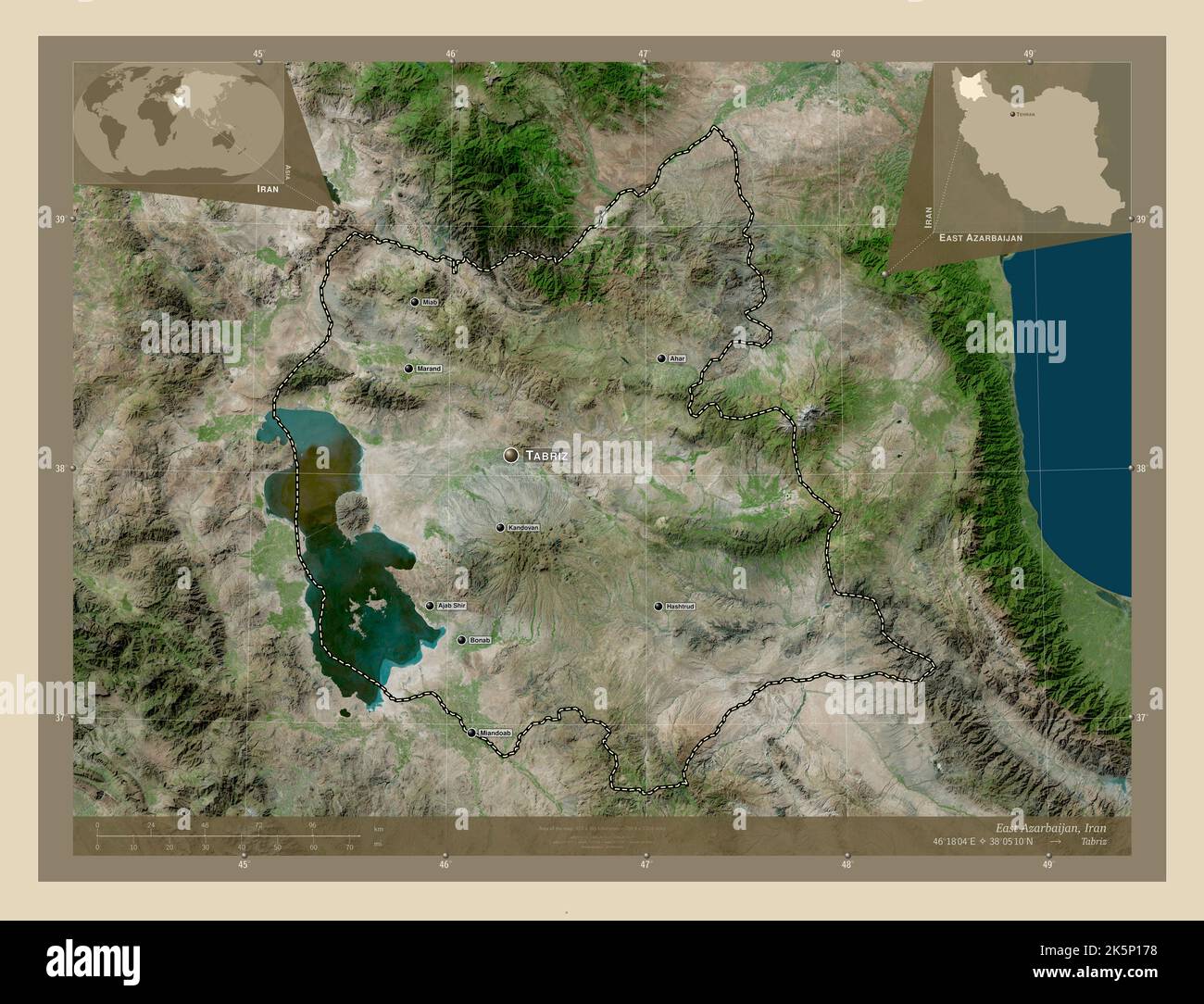 East Azarbaijan, province of Iran. High resolution satellite map ...