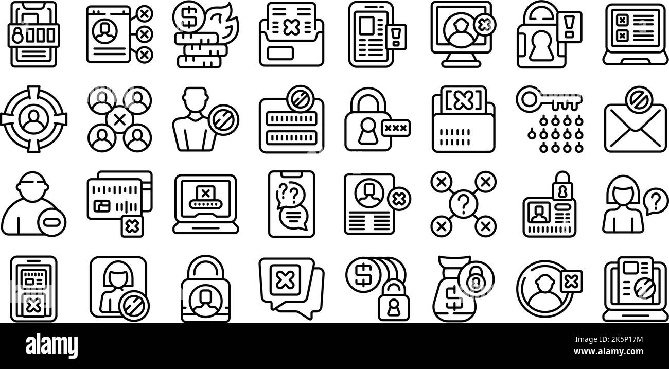 Account blocking icons set outline vector. Delete ban. Block atm Stock ...