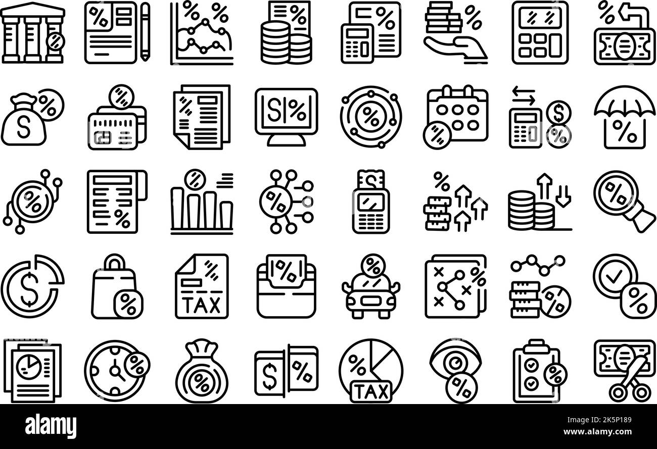Tax deduction icons set outline vector. Income account. Relief ...