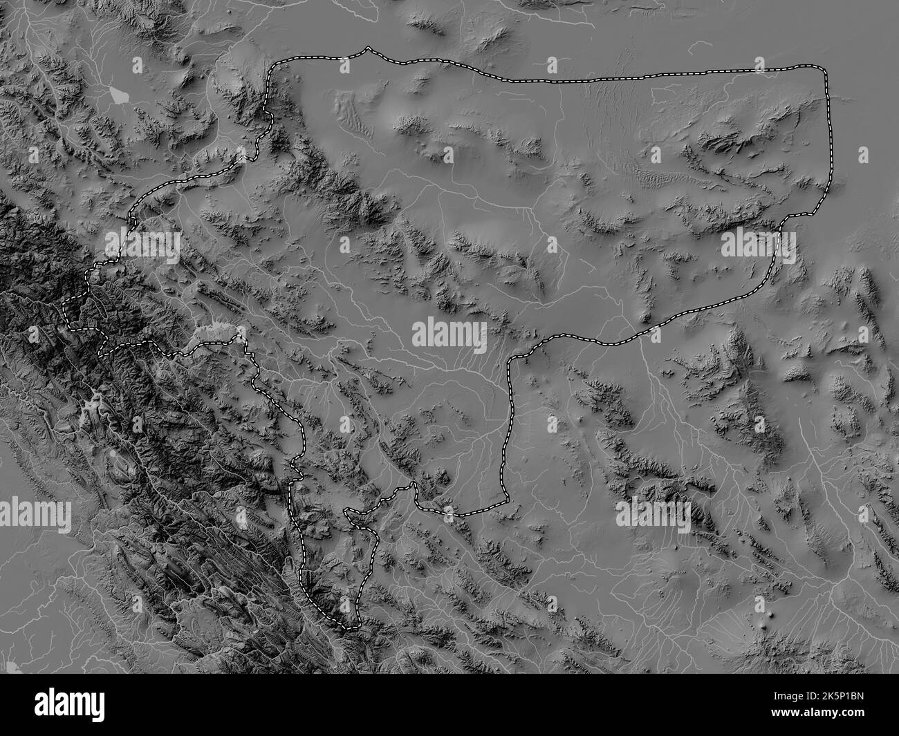 Esfahan, province of Iran. Bilevel elevation map with lakes and rivers ...