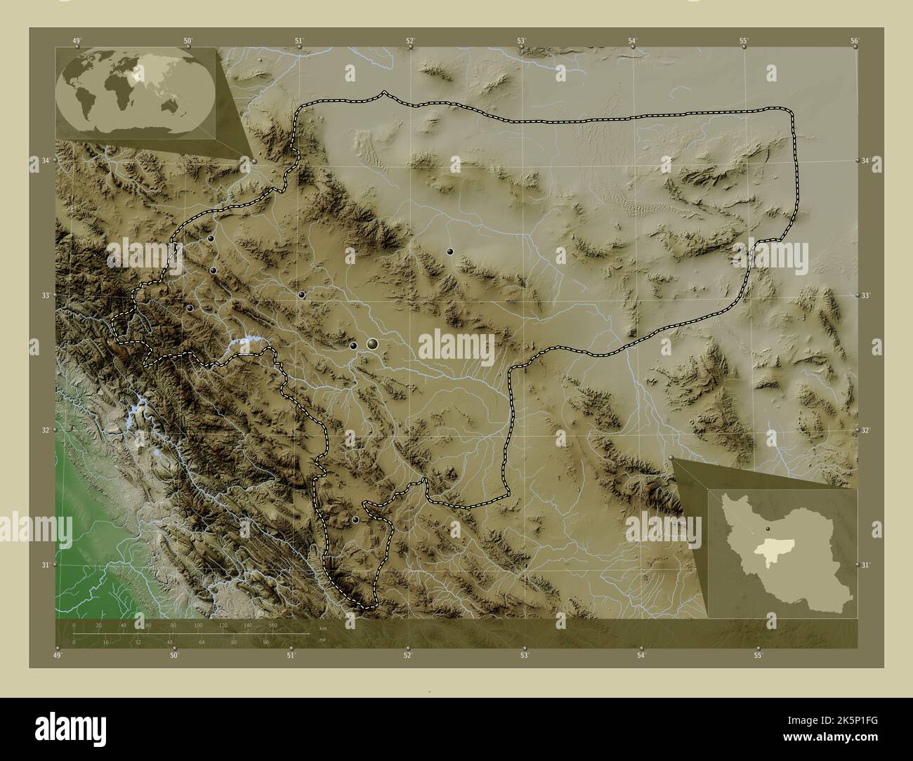 Esfahan, province of Iran. Elevation map colored in wiki style with ...