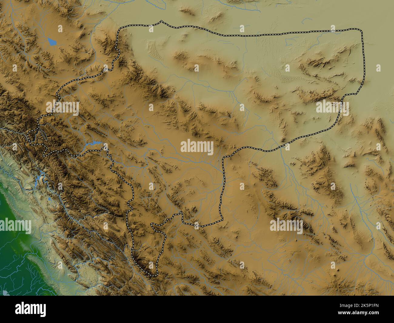 Esfahan, province of Iran. Colored elevation map with lakes and rivers ...