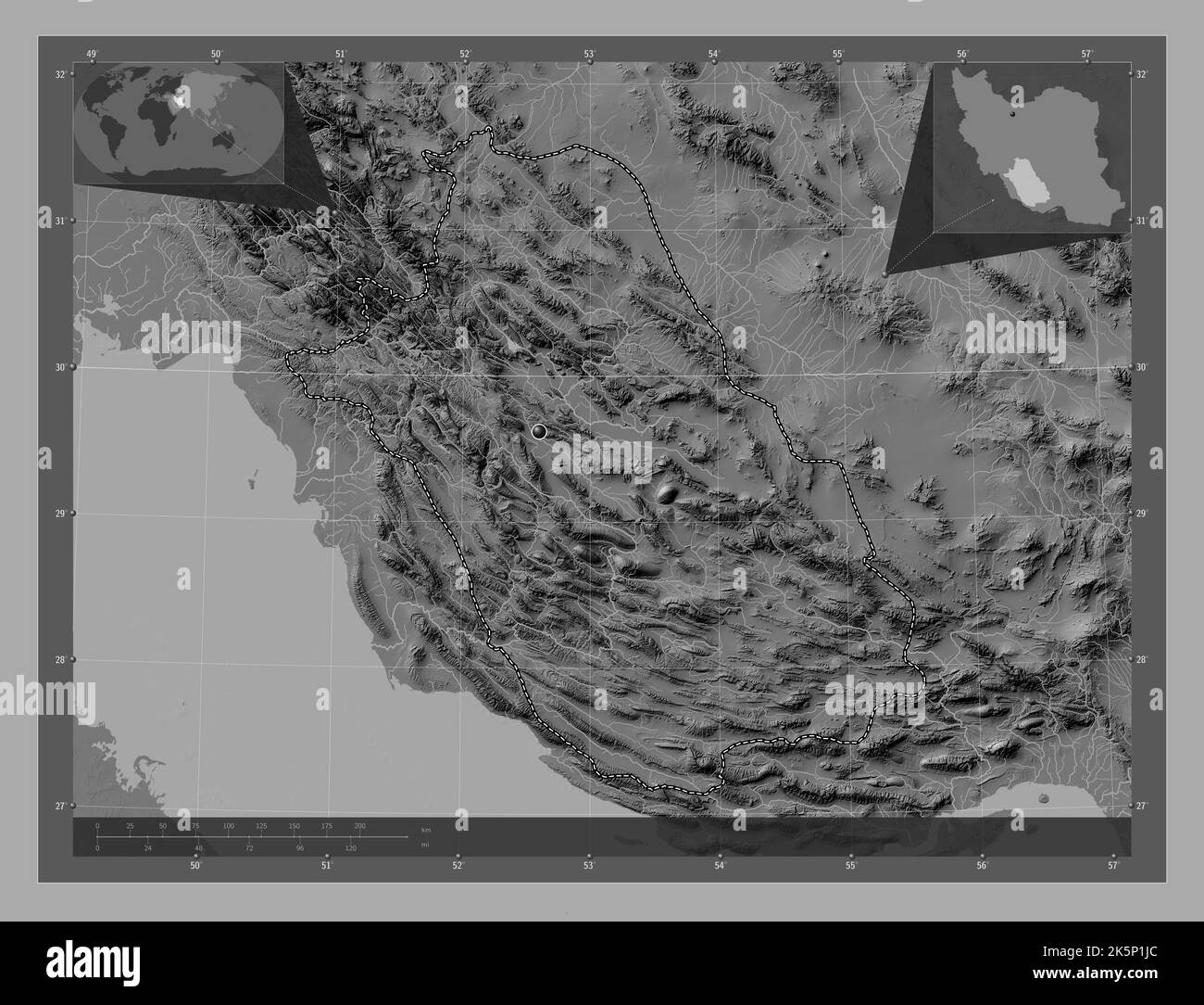 Fars, province of Iran. Bilevel elevation map with lakes and rivers ...