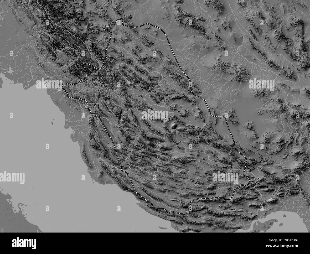 Fars, province of Iran. Bilevel elevation map with lakes and rivers ...