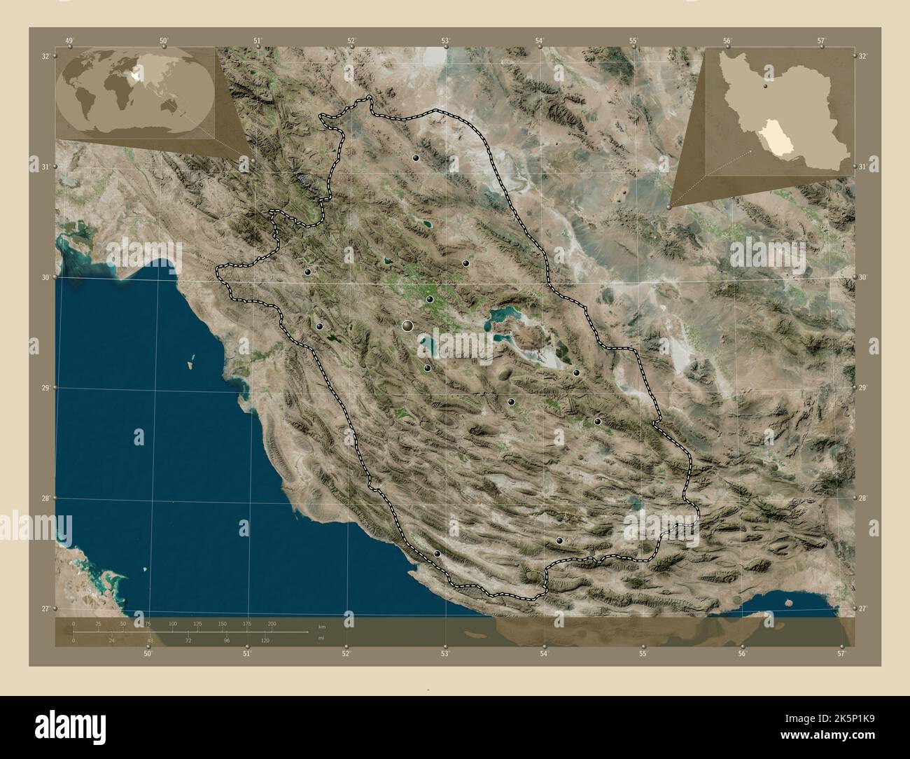 Fars, province of Iran. High resolution satellite map. Locations of ...
