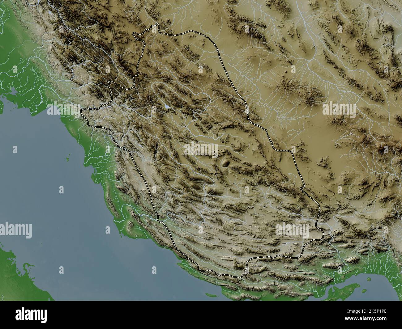 Fars, province of Iran. Elevation map colored in wiki style with lakes ...