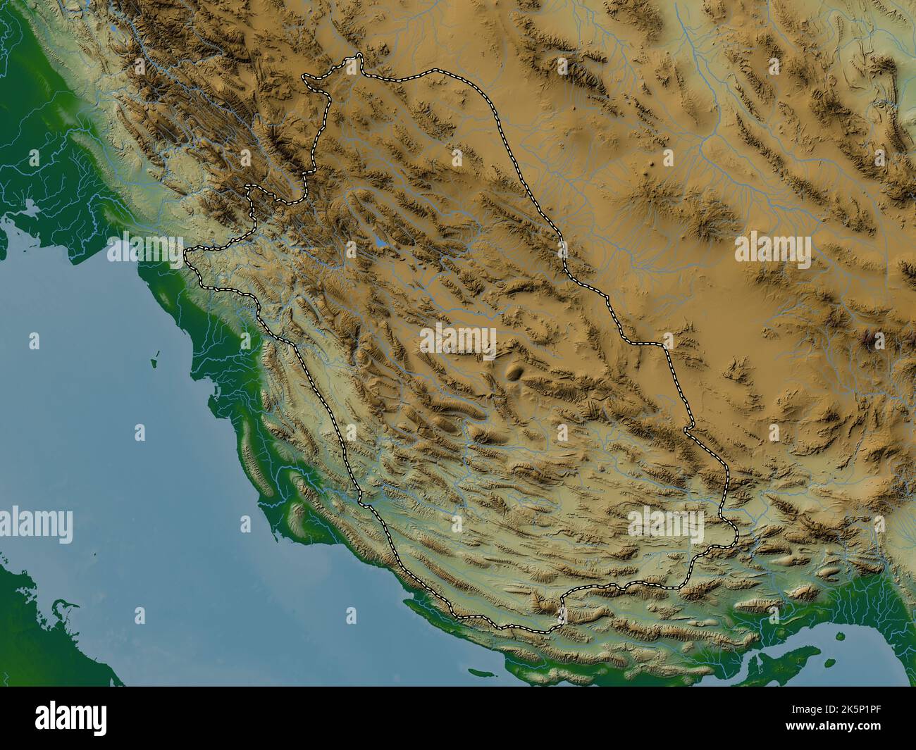 Fars, province of Iran. Colored elevation map with lakes and rivers ...
