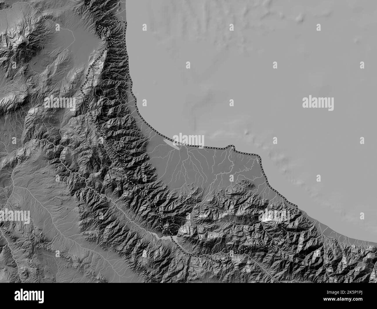 Gilan, province of Iran. Bilevel elevation map with lakes and rivers ...