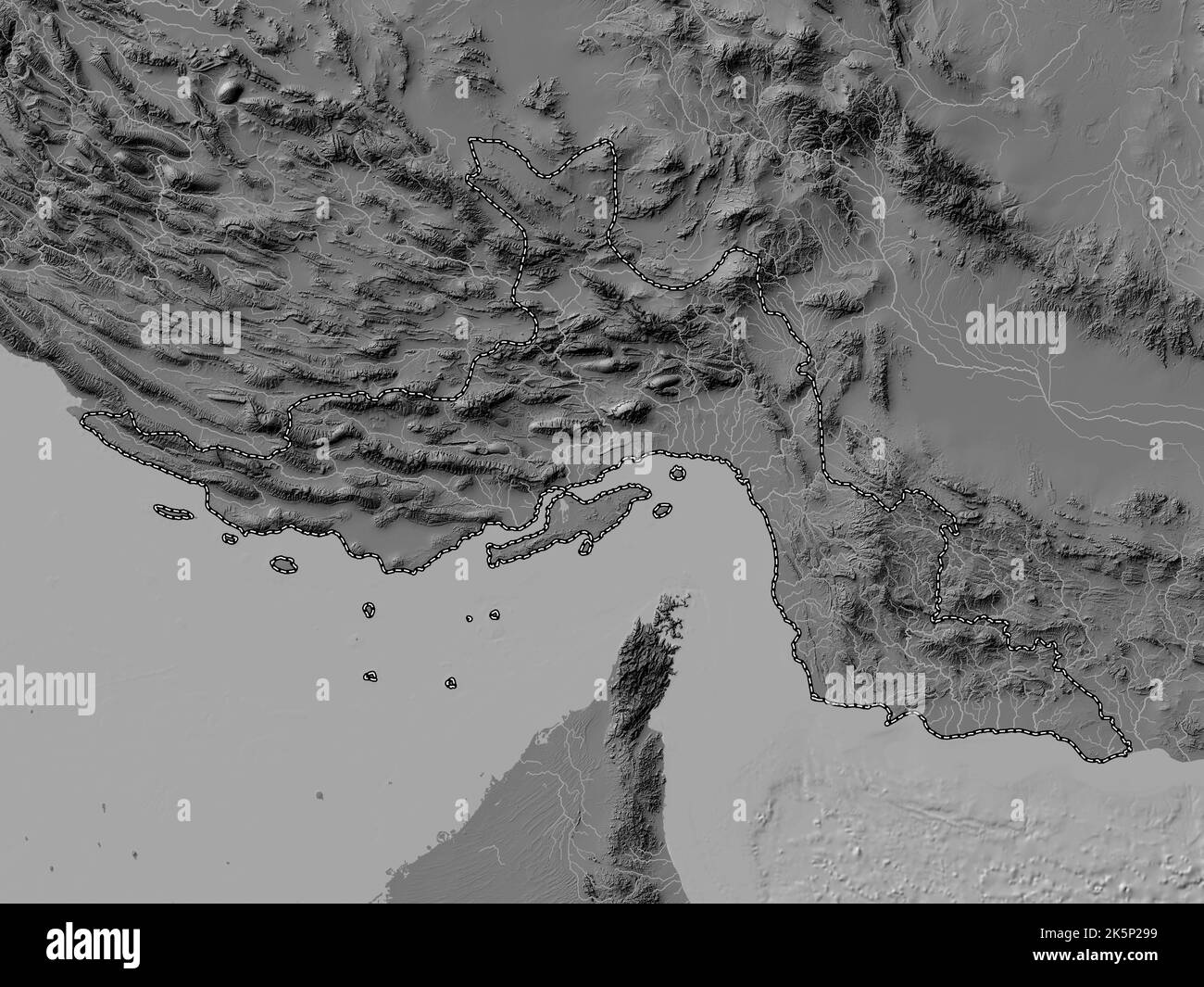 Hormozgan, province of Iran. Bilevel elevation map with lakes and ...