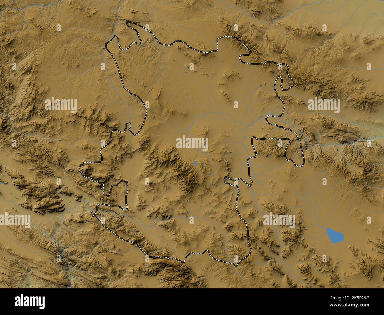 Hamadan, province of Iran. Colored elevation map with lakes and rivers ...