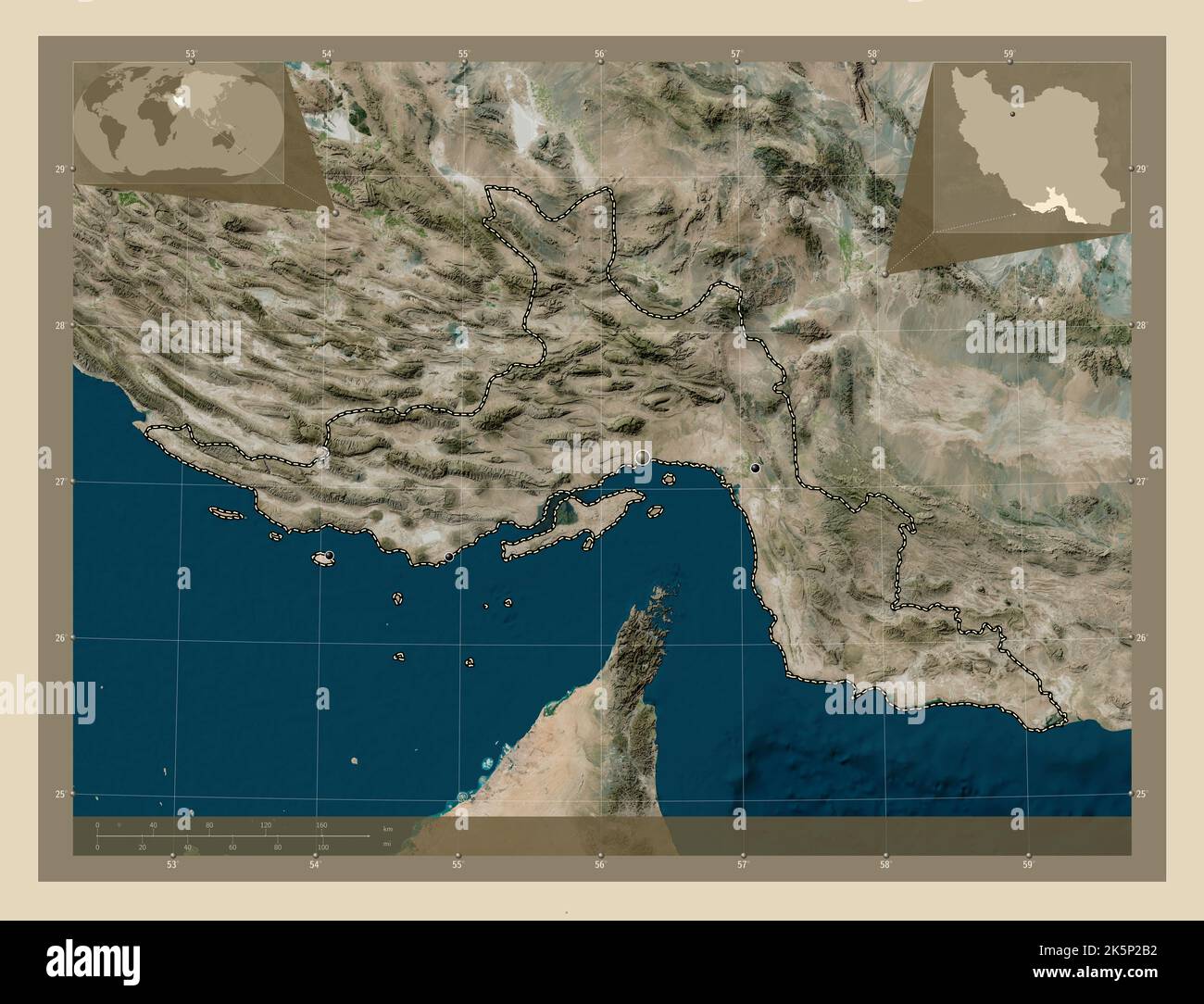 Hormozgan, province of Iran. High resolution satellite map. Locations ...