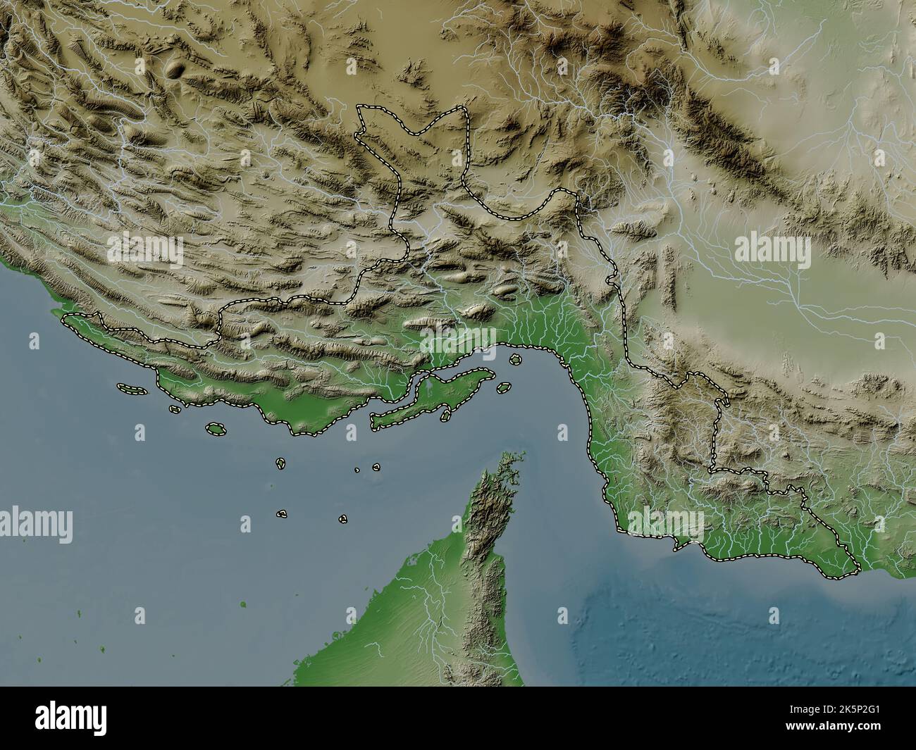 Hormozgan, province of Iran. Elevation map colored in wiki style with ...