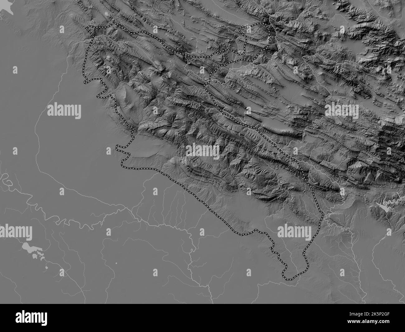 Ilam, province of Iran. Bilevel elevation map with lakes and rivers ...