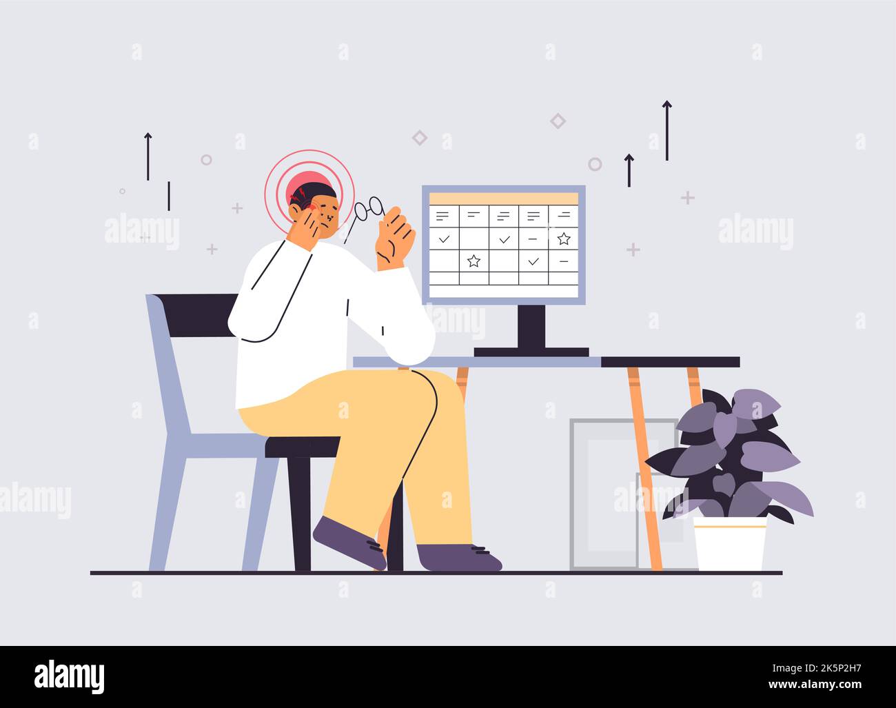 businessman suffering from headache painful area highlighted in red ...