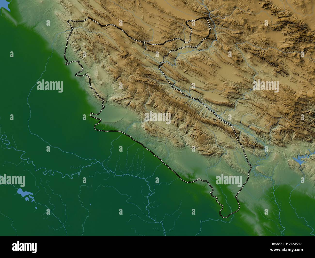 Ilam, province of Iran. Colored elevation map with lakes and rivers ...