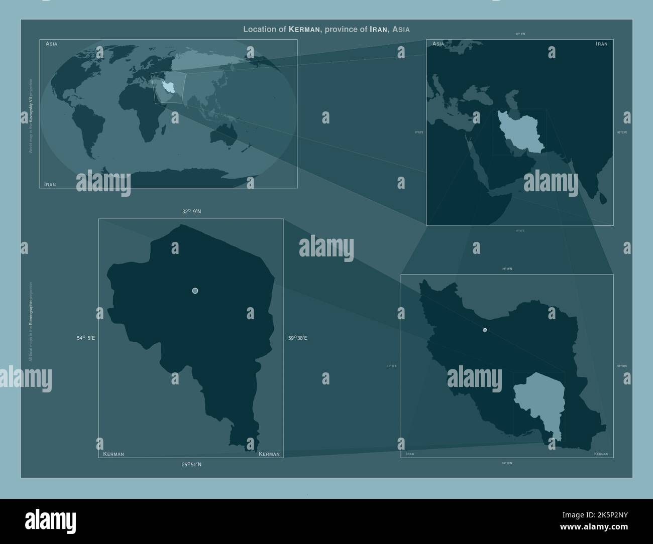Kerman, province of Iran. Diagram showing the location of the region on ...