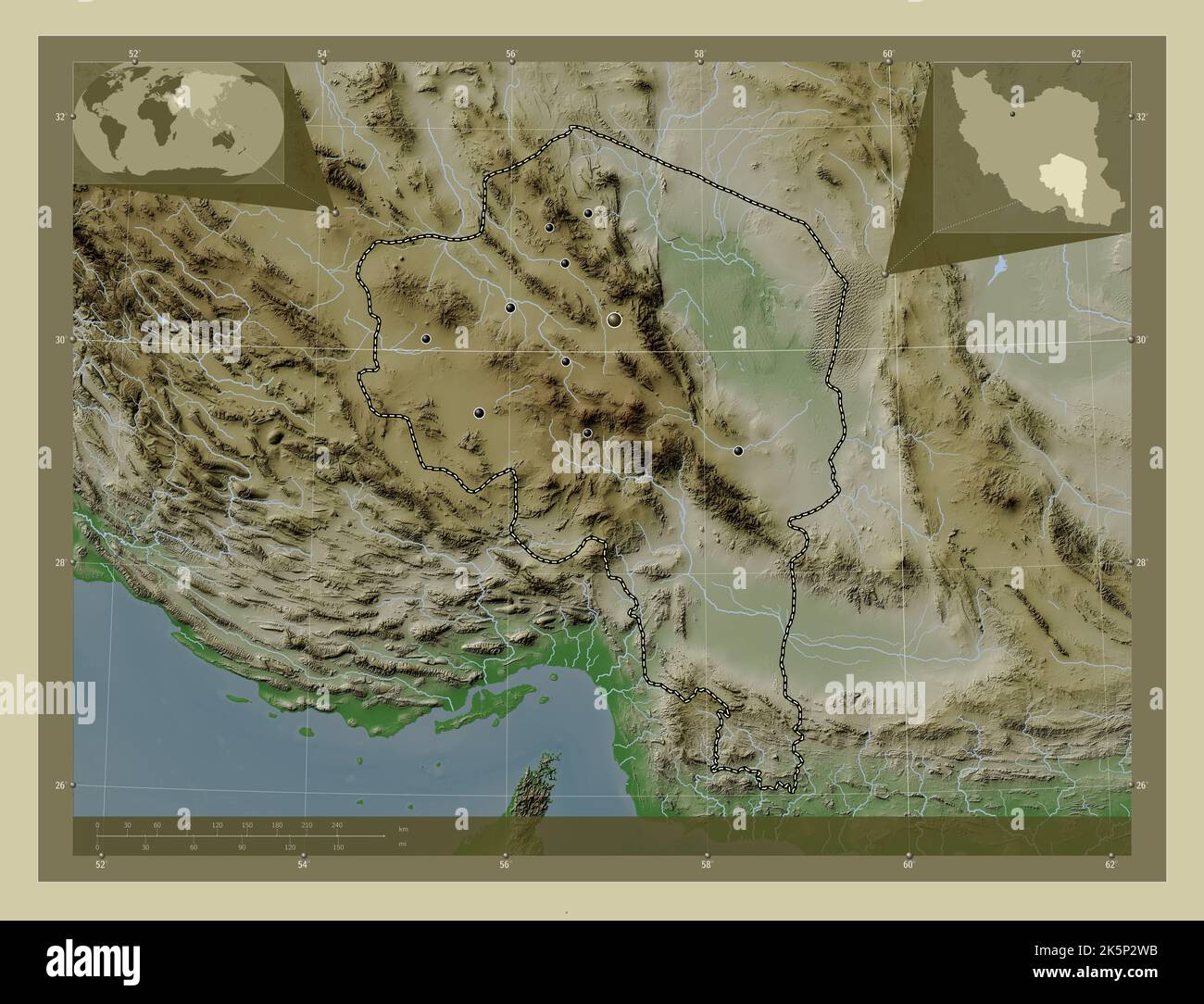 Kerman, province of Iran. Elevation map colored in wiki style with ...