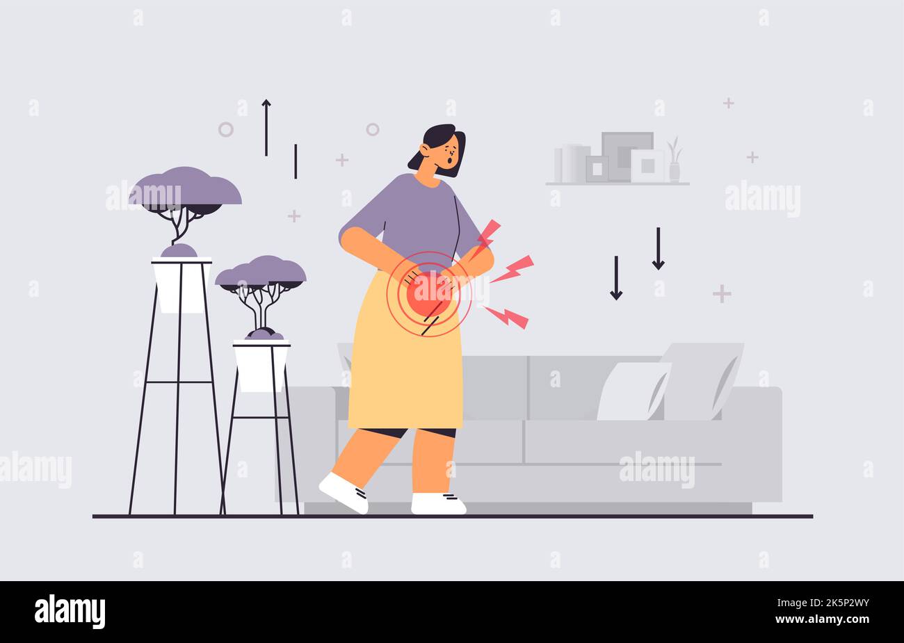 businesswoman suffering from stmack ache inflammation of muscles ache ...