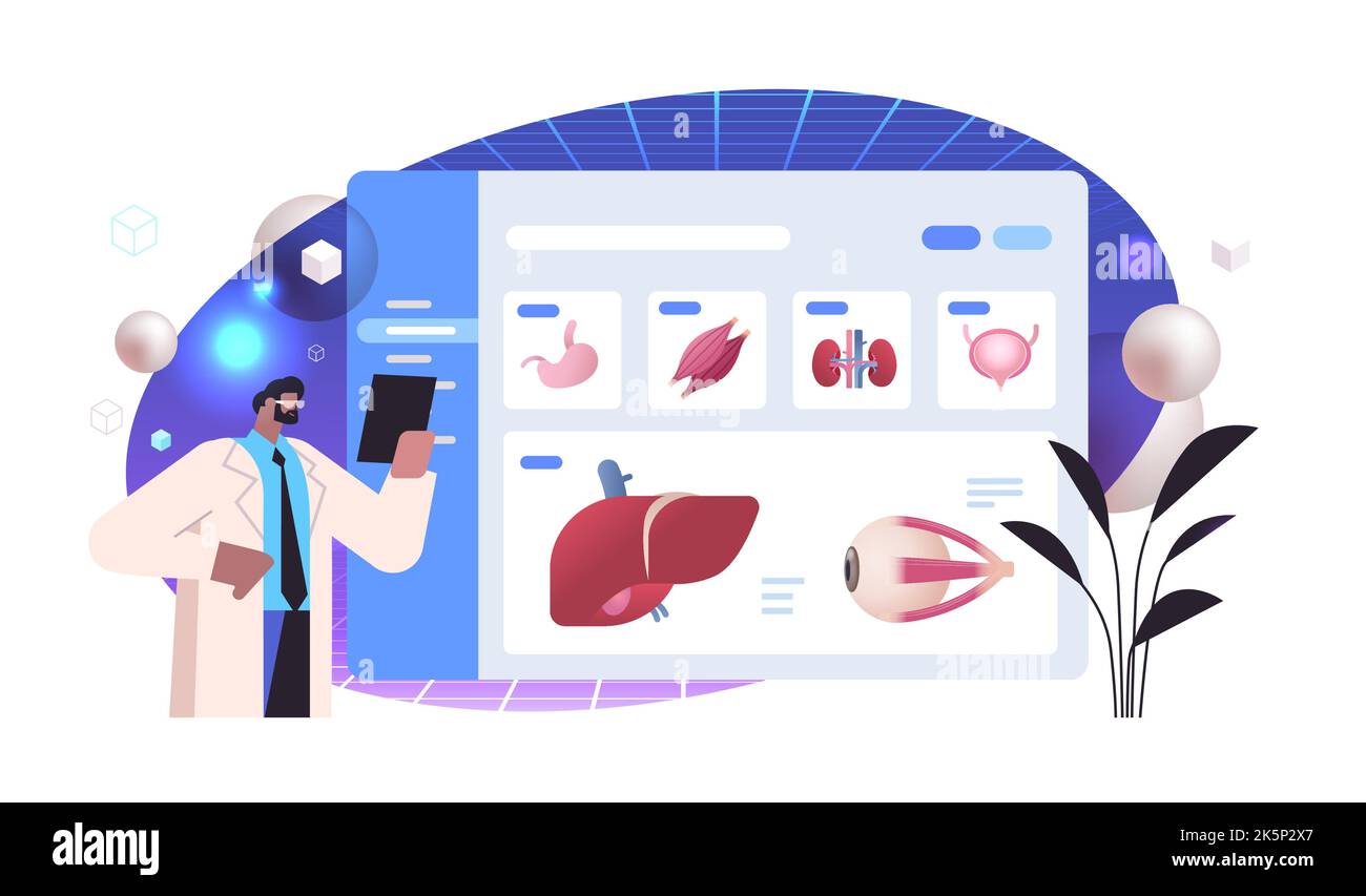 scientist examining anatomical human body internal organs on digital ...