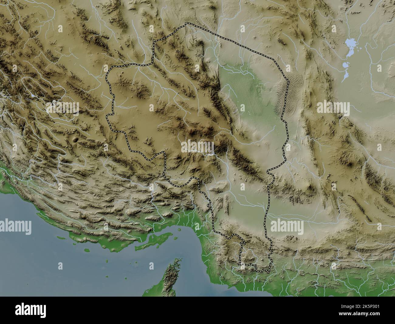 Kerman, province of Iran. Elevation map colored in wiki style with ...