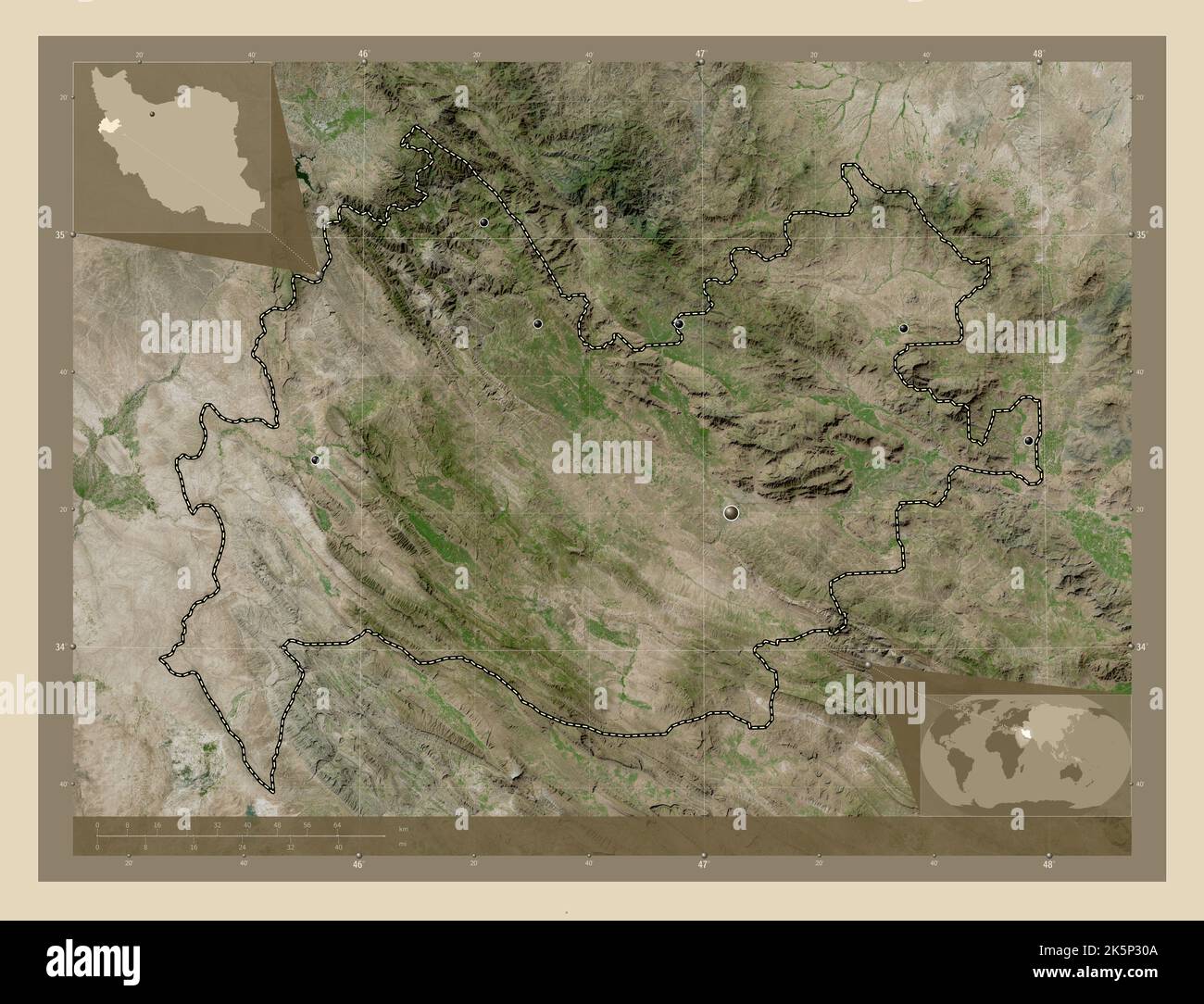 Kermanshah, province of Iran. High resolution satellite map. Locations ...