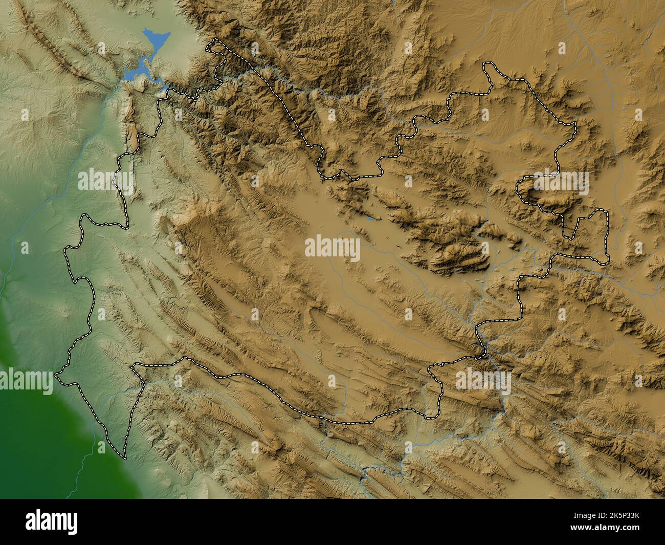 Kermanshah, province of Iran. Colored elevation map with lakes and ...