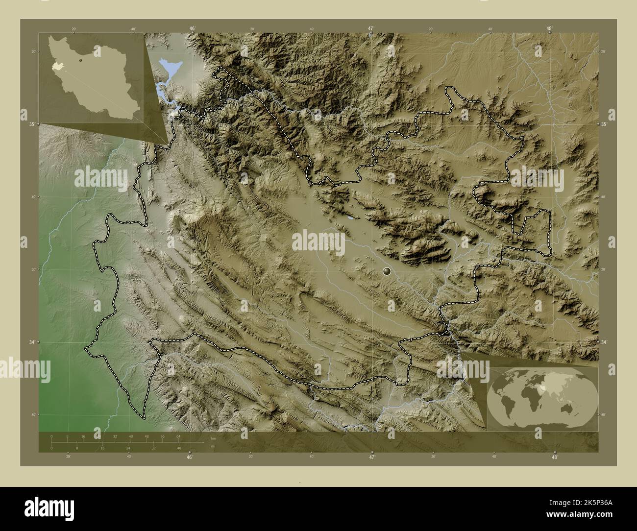 Kermanshah, province of Iran. Elevation map colored in wiki style with ...