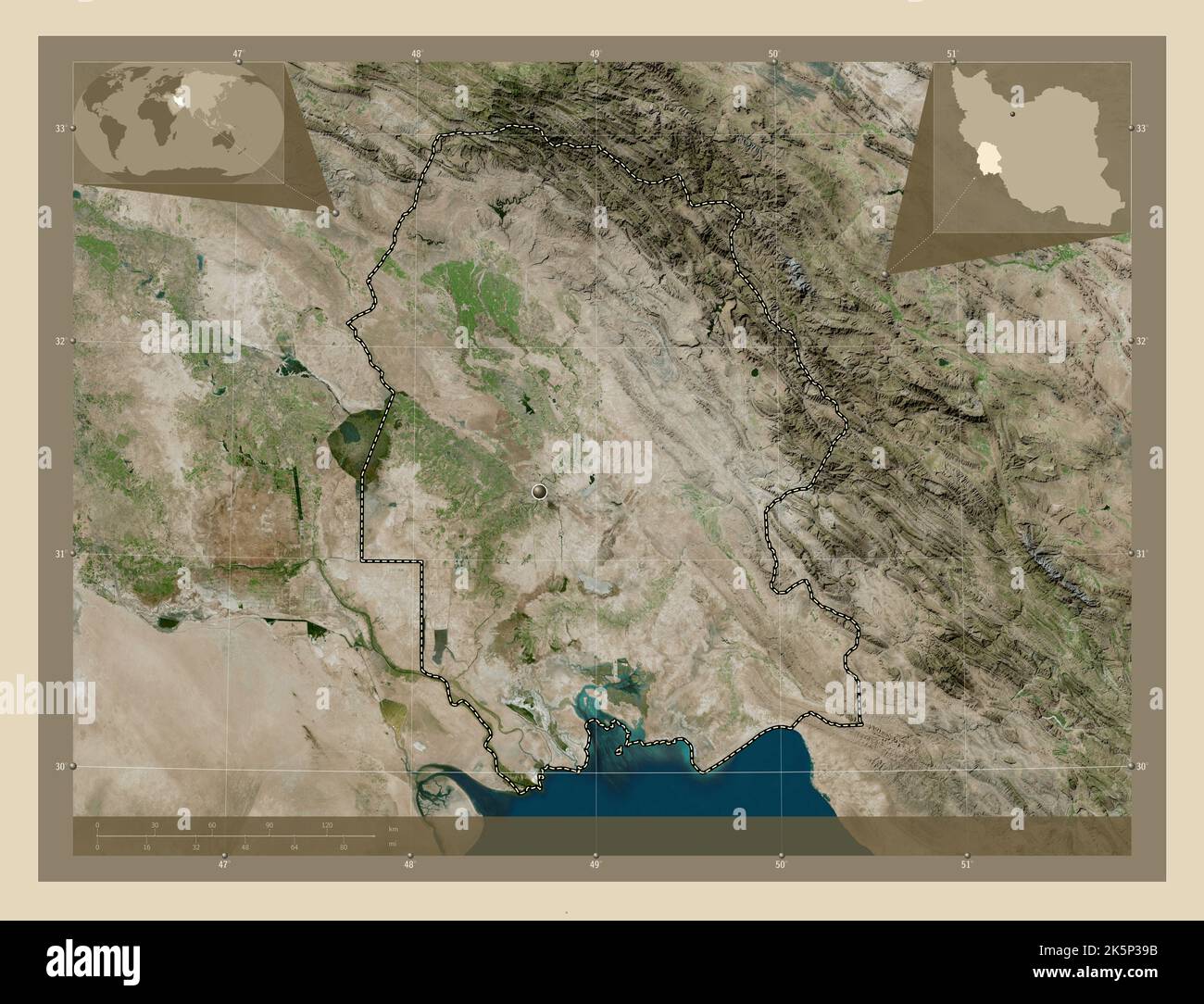 Khuzestan, province of Iran. High resolution satellite map. Corner ...