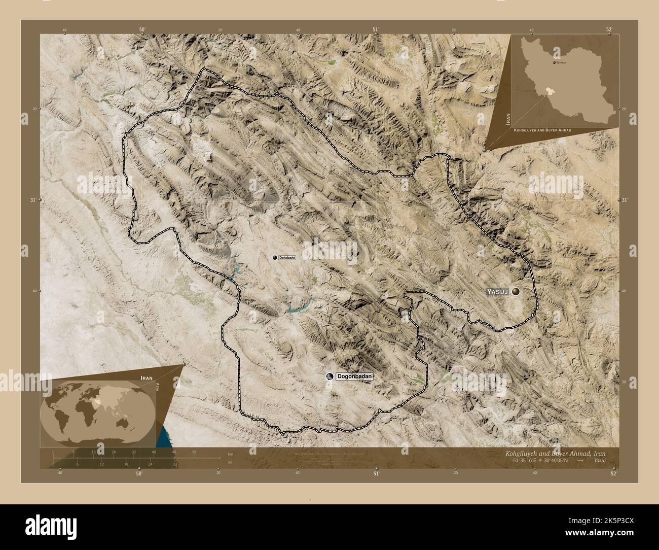 Kohgiluyeh and Buyer Ahmad, province of Iran. Low resolution satellite ...