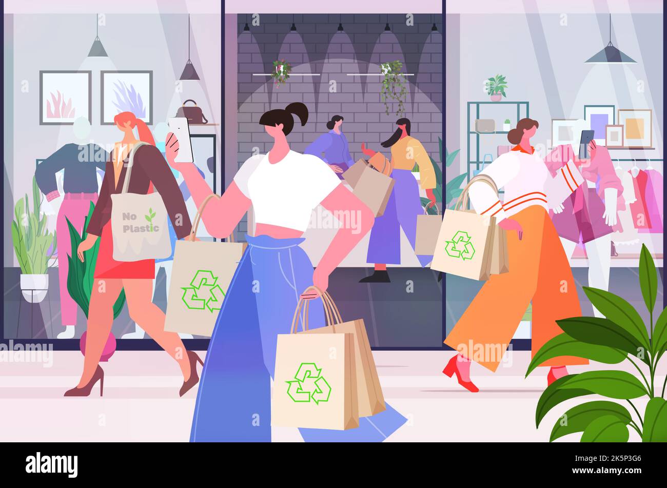 people walking with eco friendly natural bags in shopping mall ...