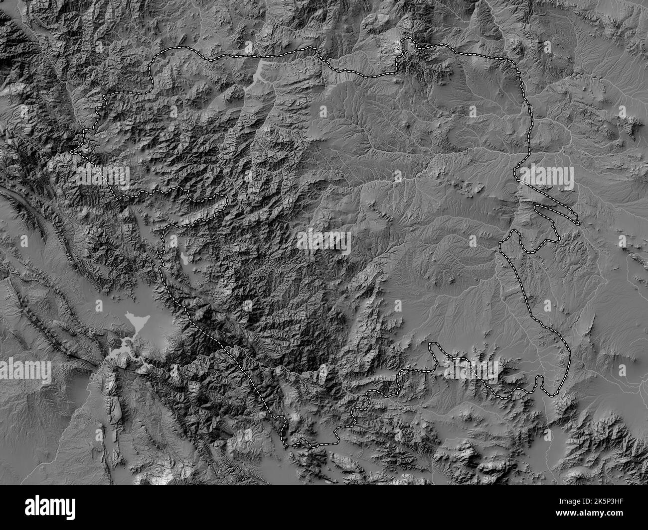 Kordestan, province of Iran. Bilevel elevation map with lakes and ...