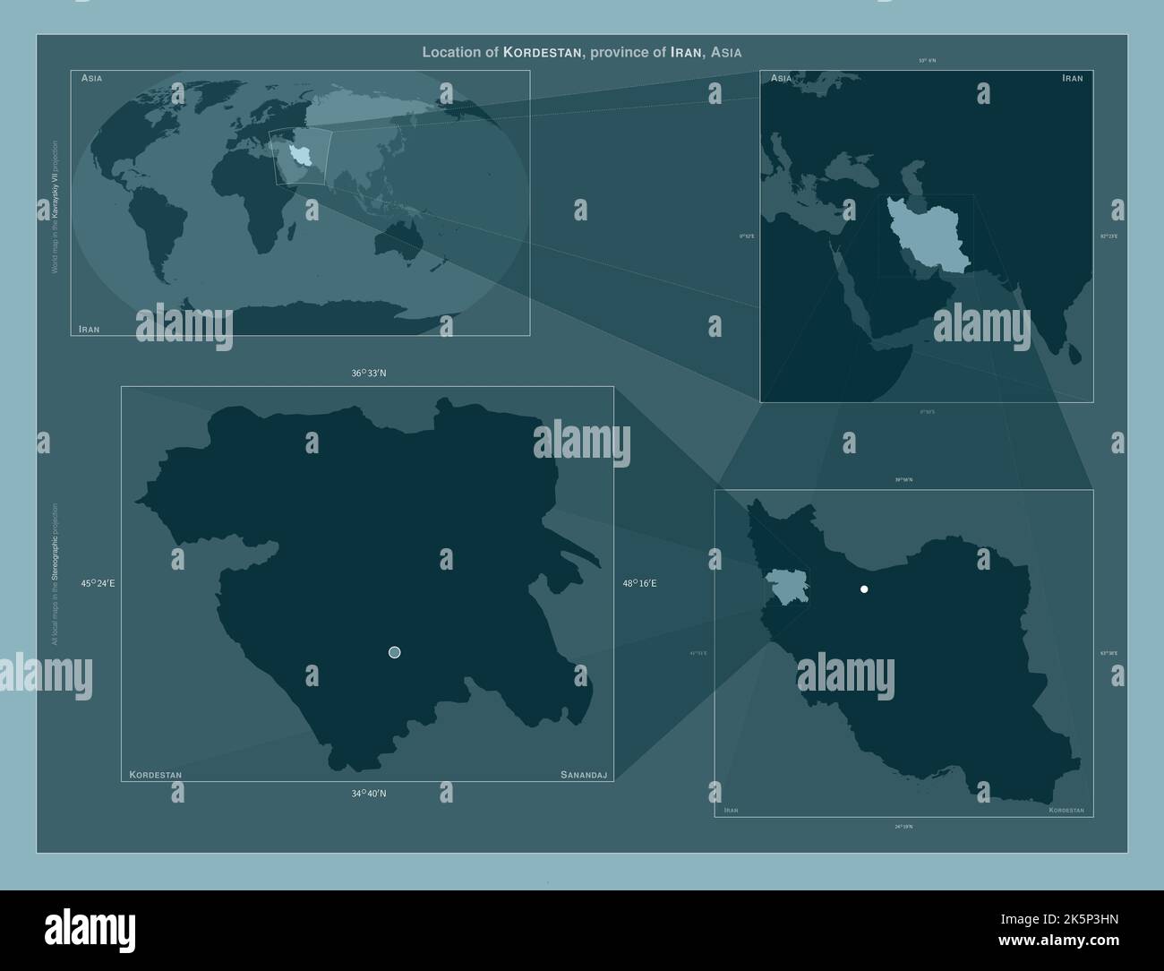Kordestan, province of Iran. Diagram showing the location of the region ...