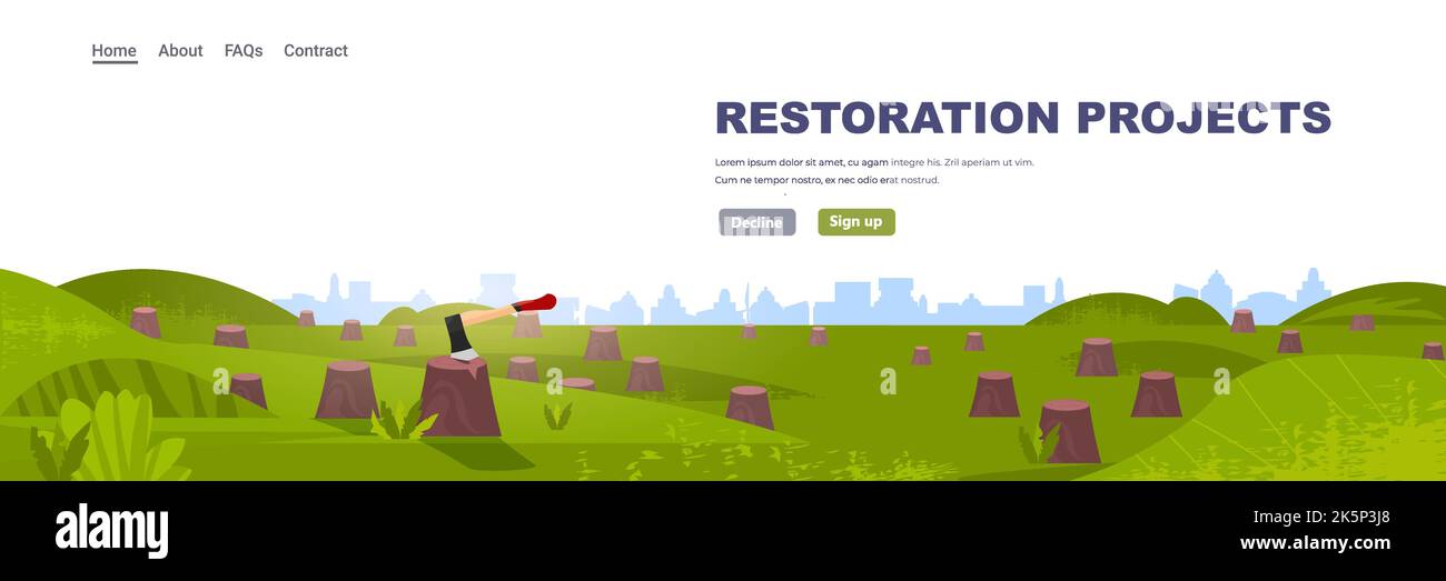 trees in the felled forest with an ax in stumps sustainable ESG ...