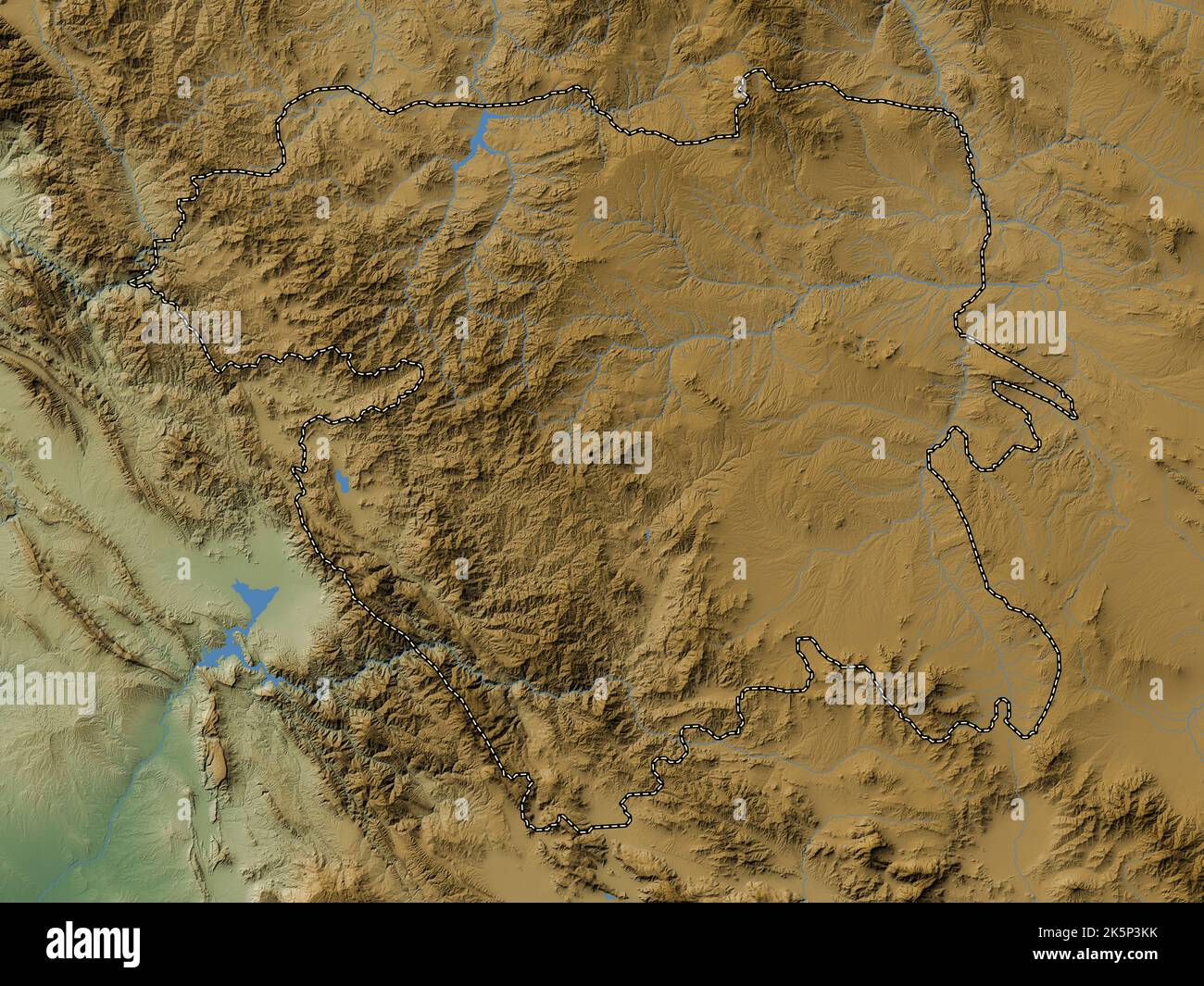 Kordestan, province of Iran. Colored elevation map with lakes and ...