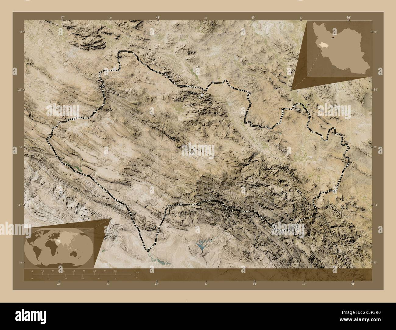 Lorestan, province of Iran. Low resolution satellite map. Corner ...