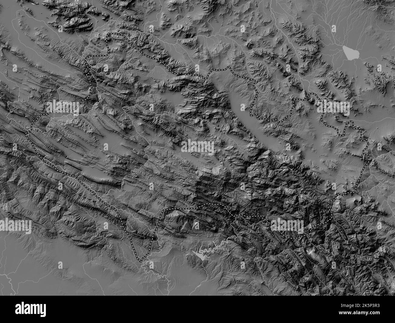 Lorestan, province of Iran. Bilevel elevation map with lakes and rivers ...