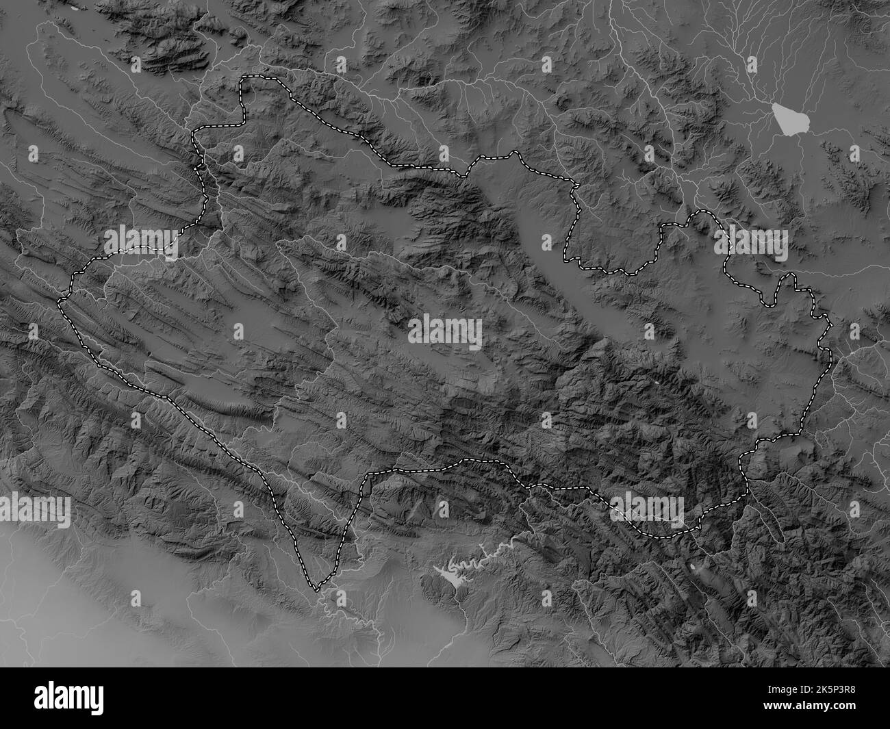 Lorestan, province of Iran. Grayscale elevation map with lakes and ...