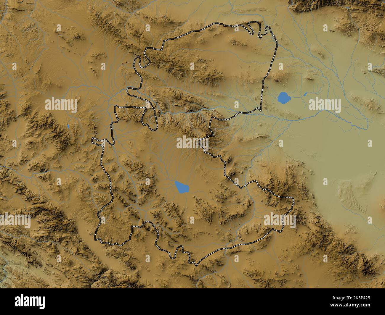 Markazi, province of Iran. Colored elevation map with lakes and rivers ...