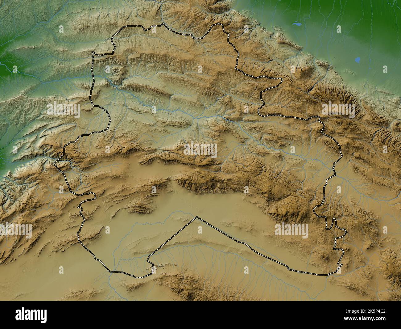 North Khorasan, province of Iran. Colored elevation map with lakes and ...