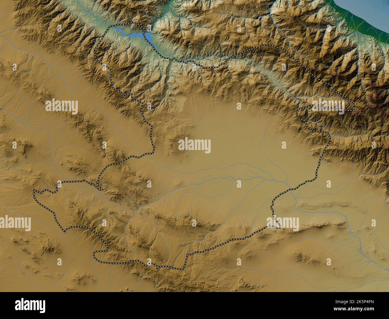 Qazvin, province of Iran. Colored elevation map with lakes and rivers ...